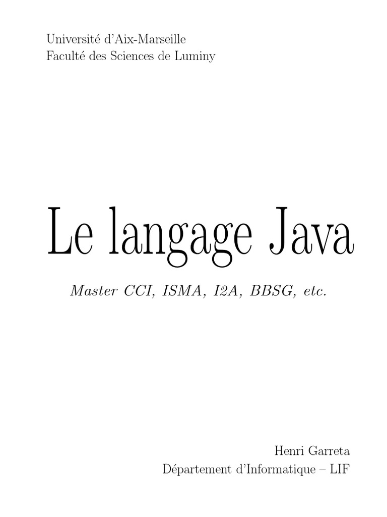 Cours Le Langage de Programmation Java en PDF | PDF | Java (Langage de programmation) | Pointeur ...