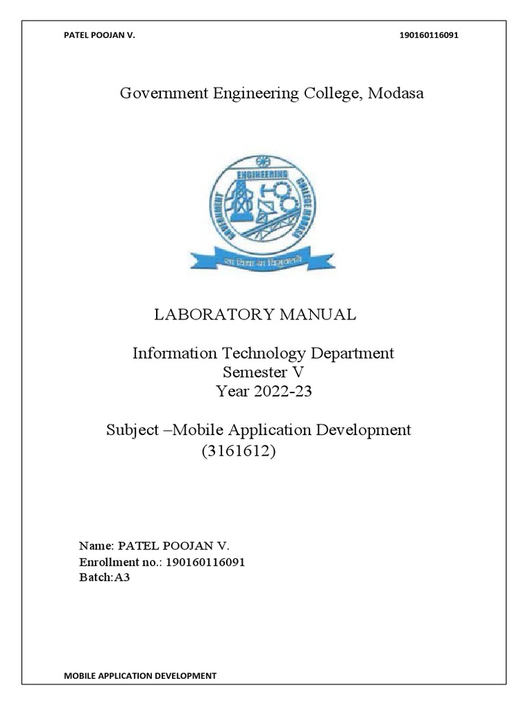 Government Engineering College, Modasa: Name: Patel Poojan V ...