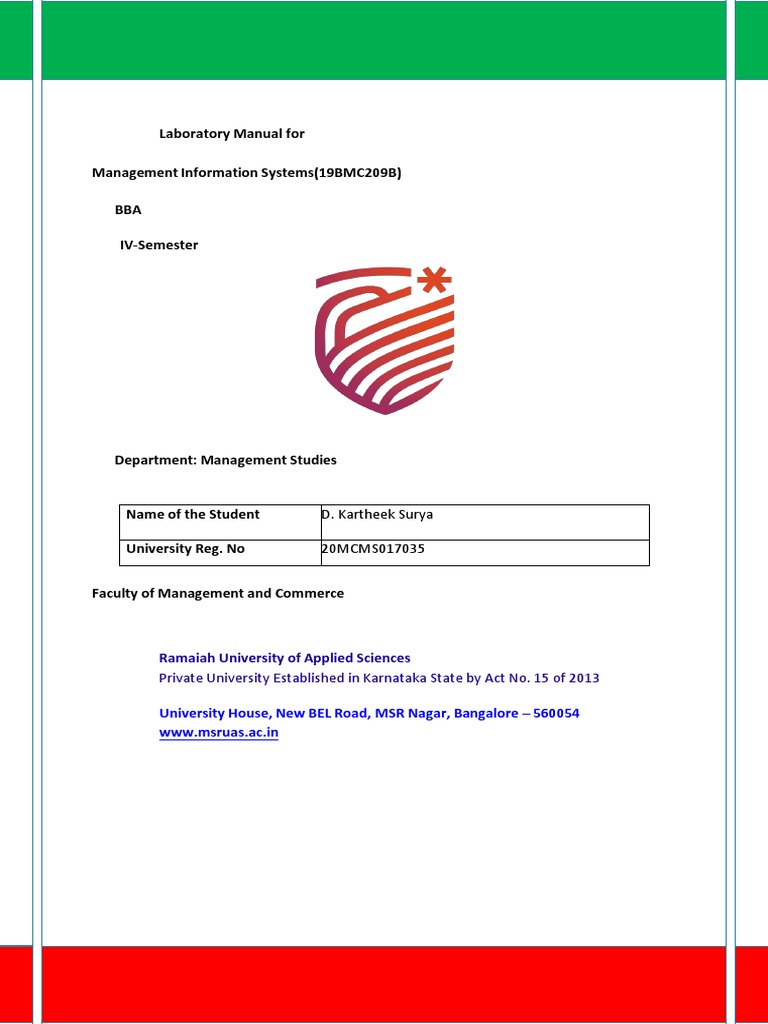 BBA MIS Lab Manual | PDF | Microsoft Access | Databases