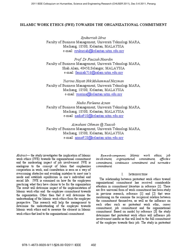 Islamic Work Ethics IWE Towards The Orga | PDF | Behavioural Sciences | Psychological Concepts