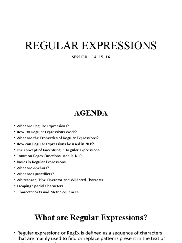 Regular Expressions: SESSION - 14 - 15 - 16 | PDF | Regular Expression | Computing