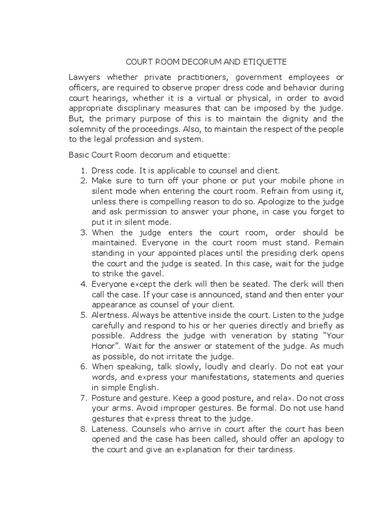 Court Room Decorum and Etiquette | PDF | Witness | Testimony