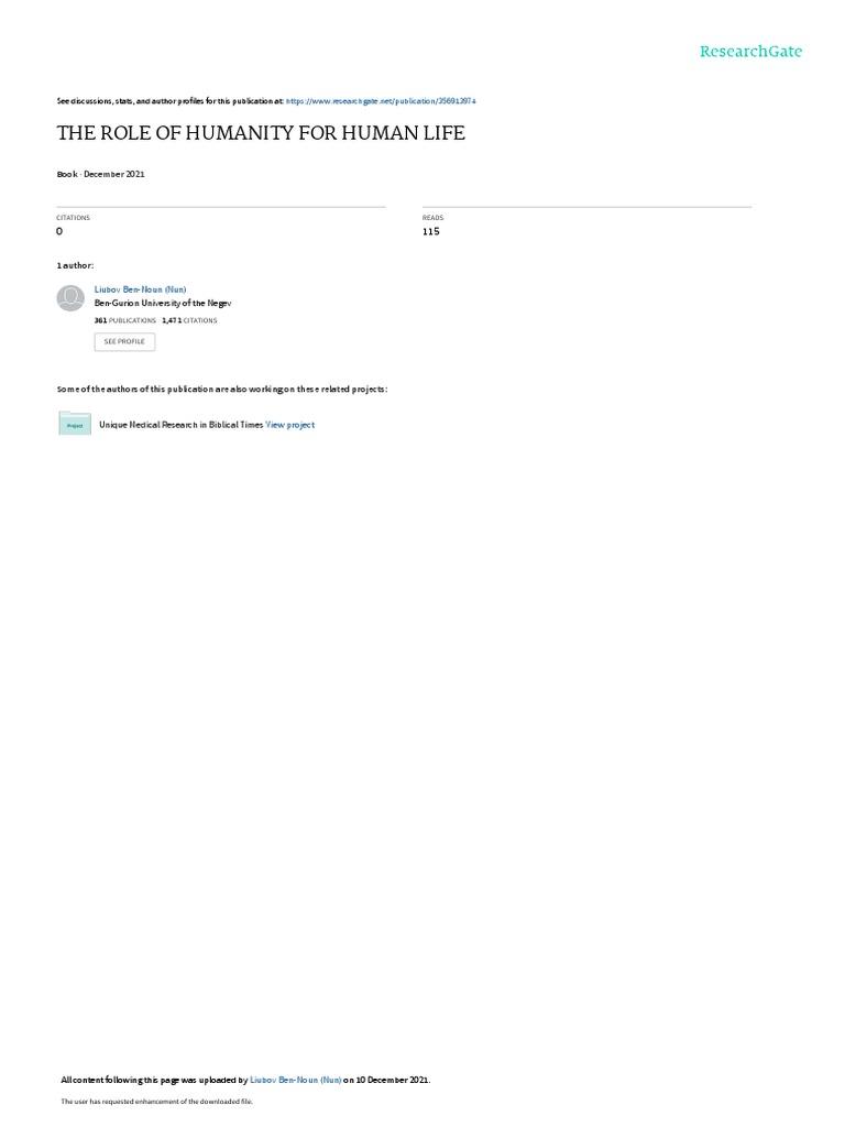 The Role of Humanity For Human Life | PDF