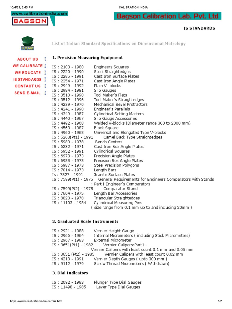 List of Indian Standard Specifications On Dimensional Metrology | PDF ...