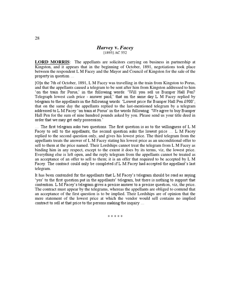 Harvey v. Facey: Lord Morris | PDF | Private Law | Justice