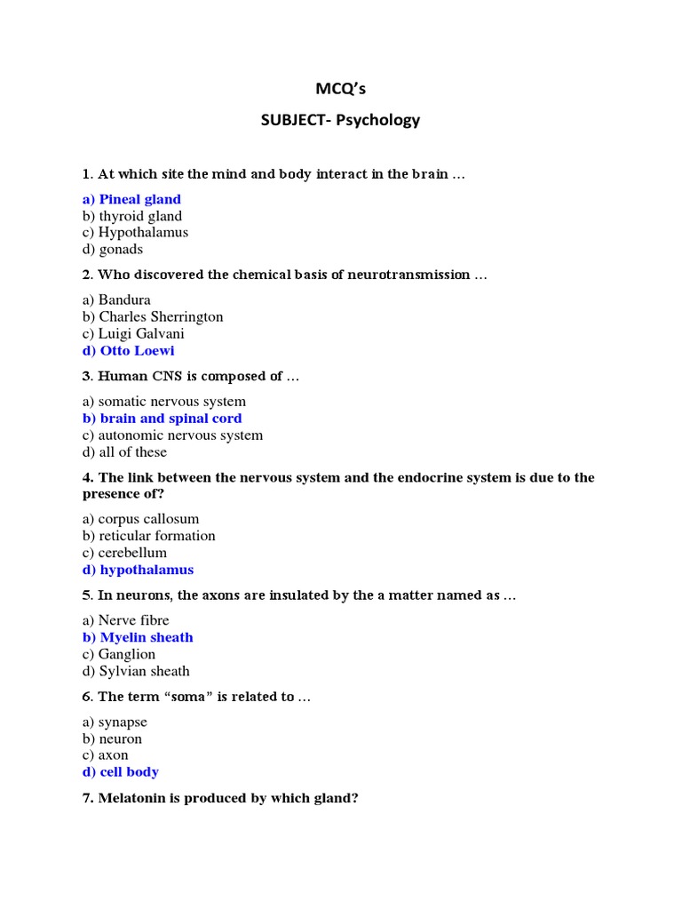 MCQ For Students Practise | PDF | Psychology | Psychoanalysis