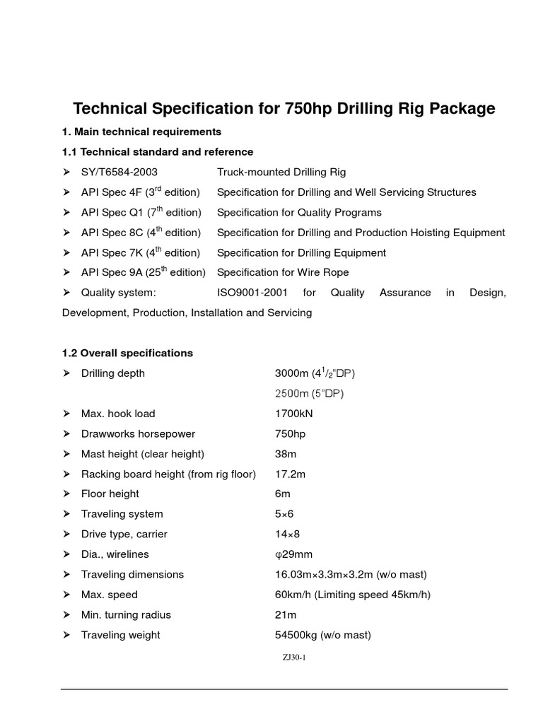 Technical Specification For 750hp Drilling Rig Package | PDF ...