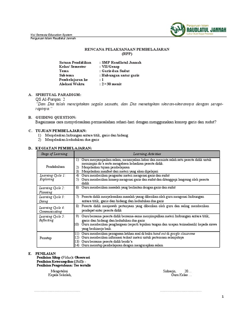 RPP Matematika Kelas 8 | PDF