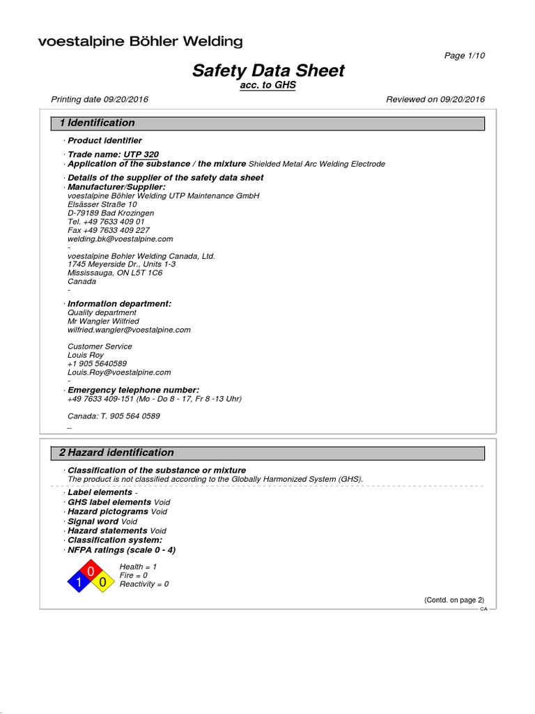 Safety Data Sheet: 1 Identification | PDF | Dangerous Goods | Toxicity