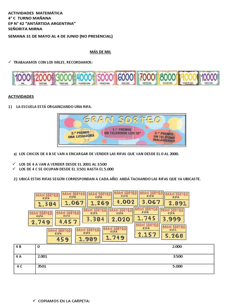 Actividades de Matemáticas 4° Grado | PDF