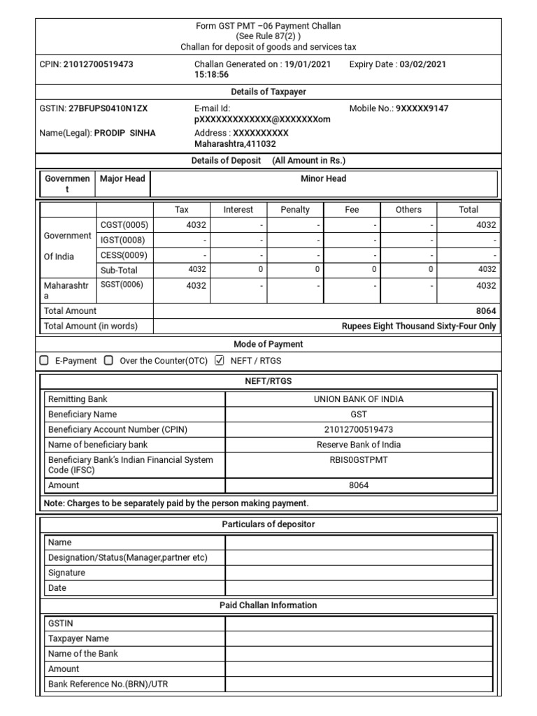 4032 0 0 0 0 4032 SGST (0006) | PDF | Cheque | Money