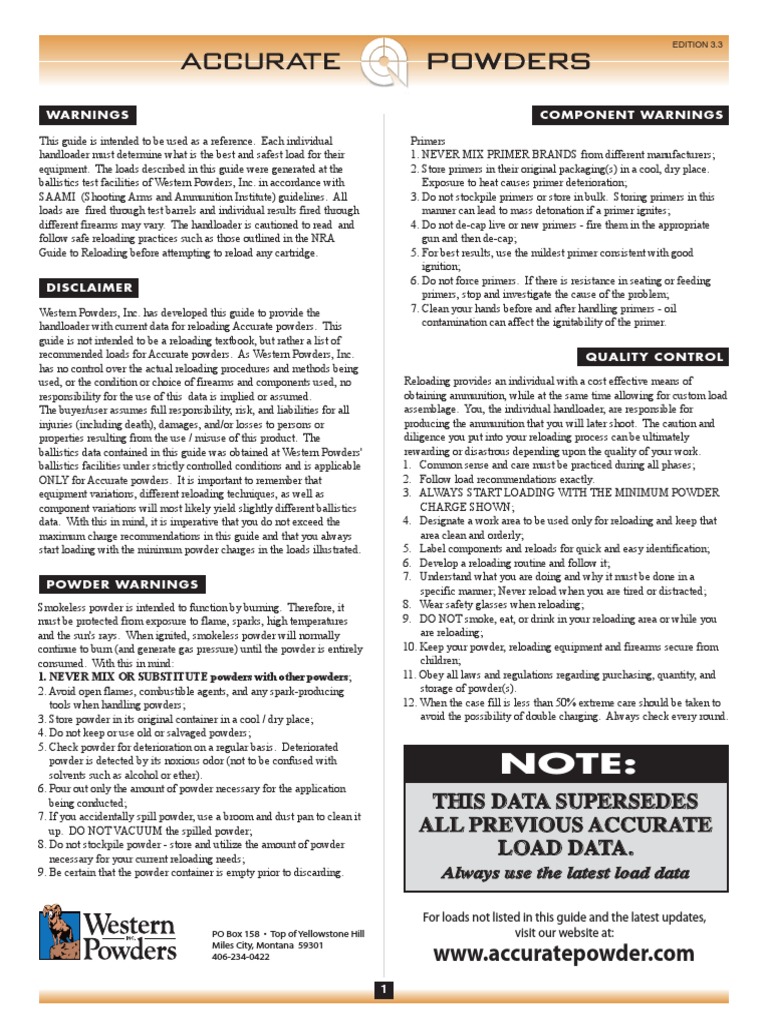 Accurate Powders Edition 3.3 | PDF | Ammunition | Firearms