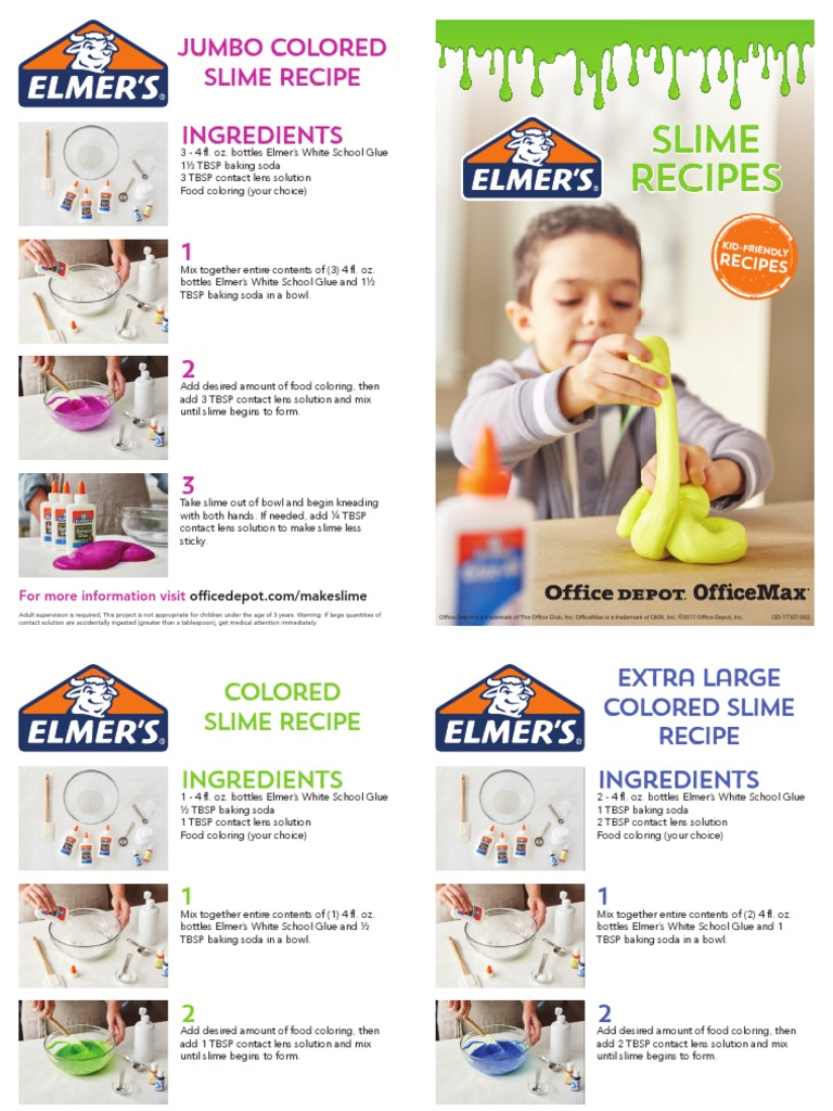 Slime Recipes: Jumbo Colored Slime RECIPE Ingredients | PDF ...