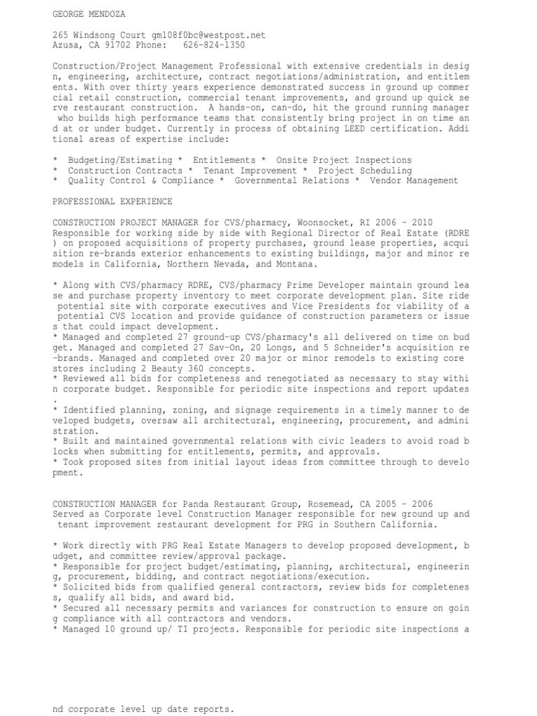 Construction Project Manager or Construction Manager | PDF | Construction Management | General ...