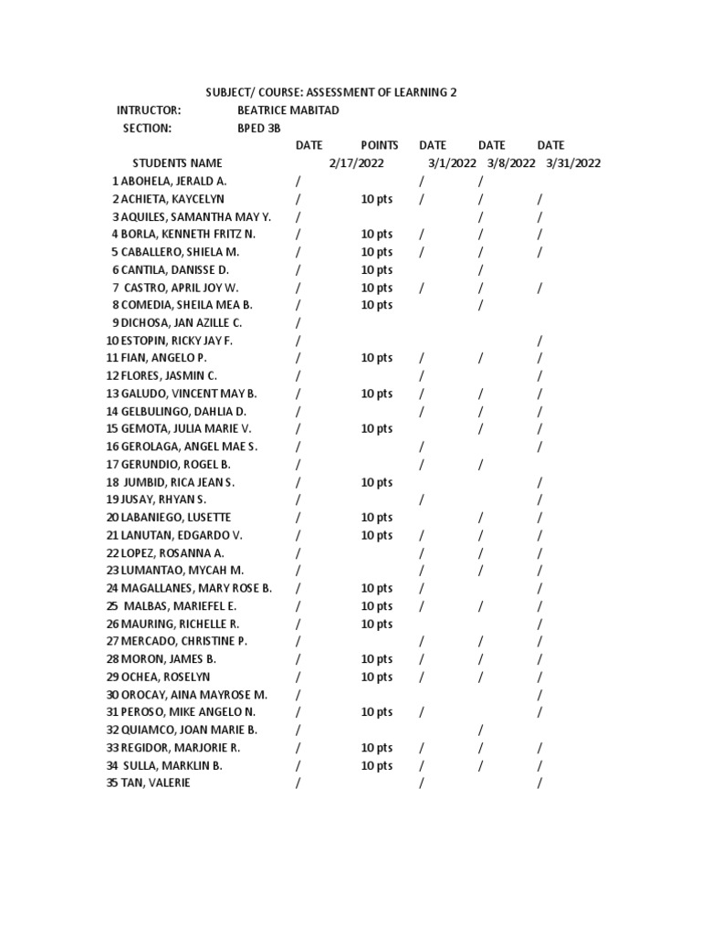 Assessment Attendance | PDF