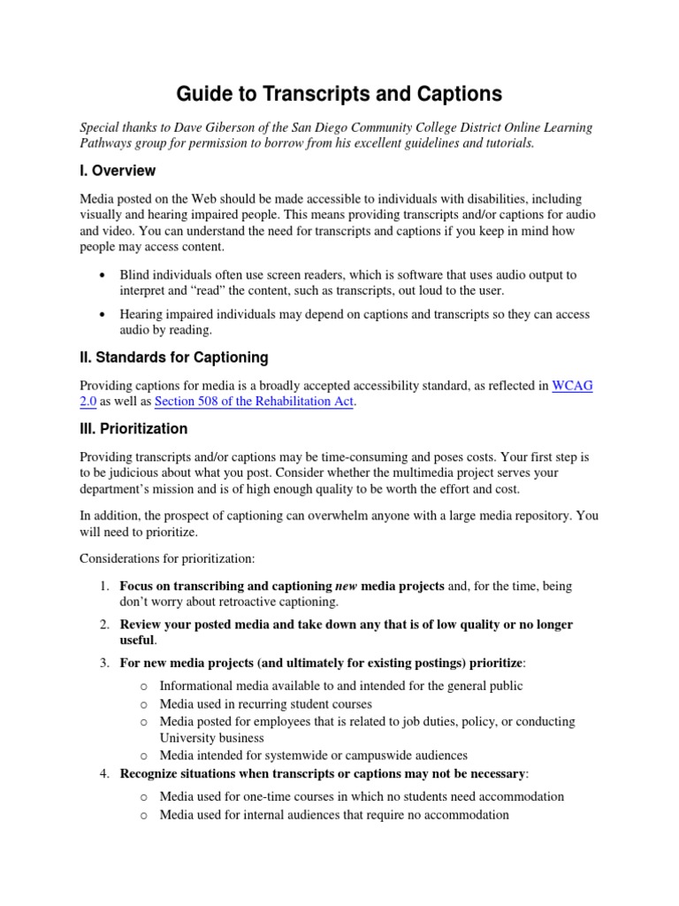 Transcripts Captions Guidelines | PDF | Accessibility | Computing