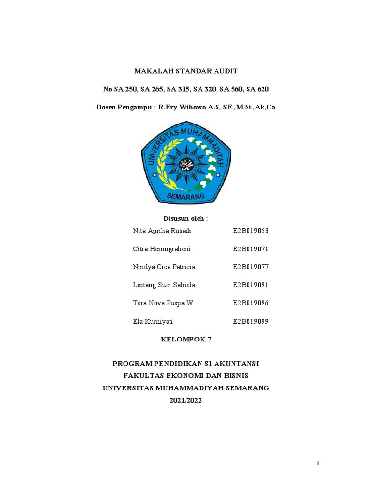 MAKALAH STANDAR AUDIT - KELOMPOK 7 - SA No 250, SA No 256, SA No 315 ...