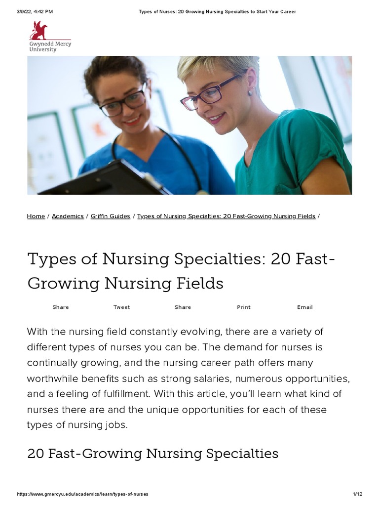 Types of Nurses - 20 Growing Nursing Specialties To Start Your Career ...