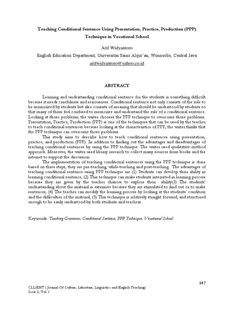 Teaching Conditional Sentence Using Presentation, Practice, Production ...