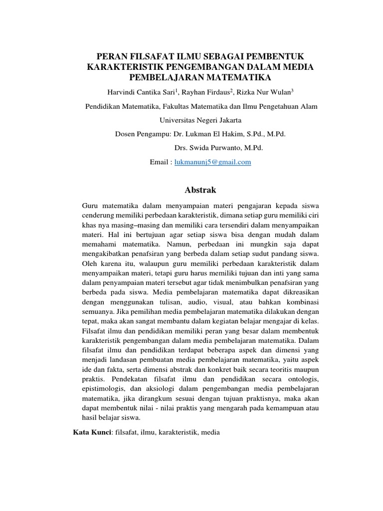 Peran Filsafat Ilmu Sebagai Pembentuk Karakteristik Pengembangan Dalam Media Pembelajaran ...