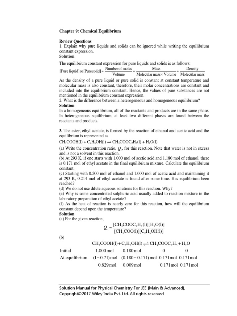 Solution: Chapter 9: Chemical Equilibrium Review Questions | PDF ...