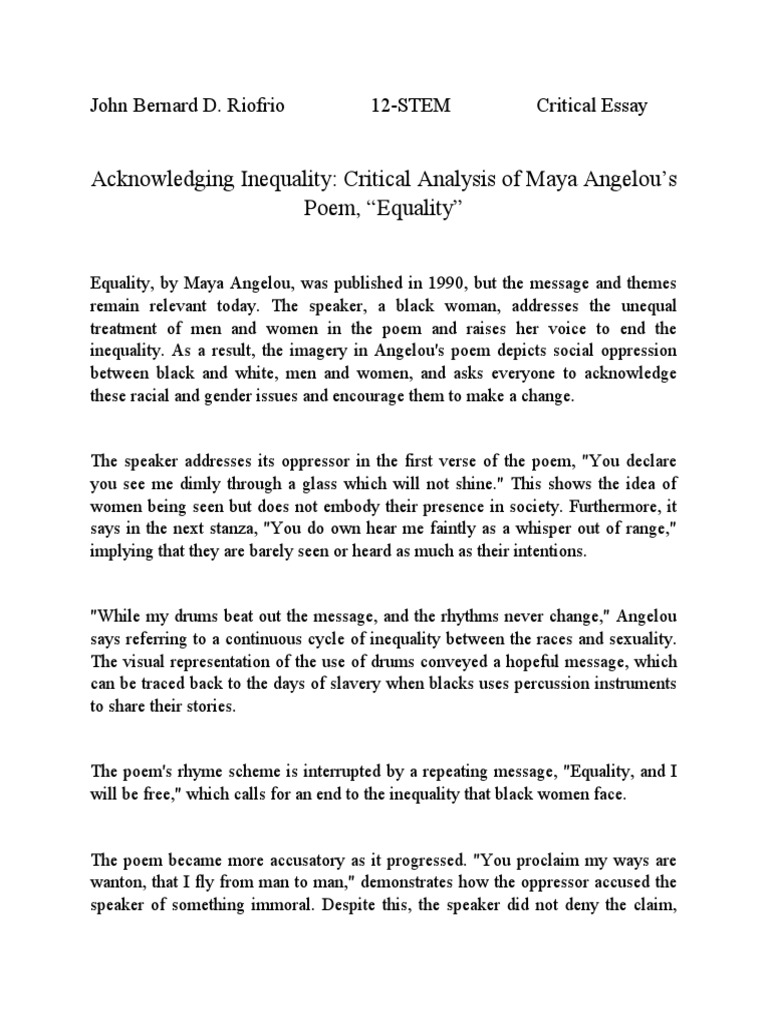 Acknowledging Inequality: Critical Analysis of Maya Angelou's Poem ...