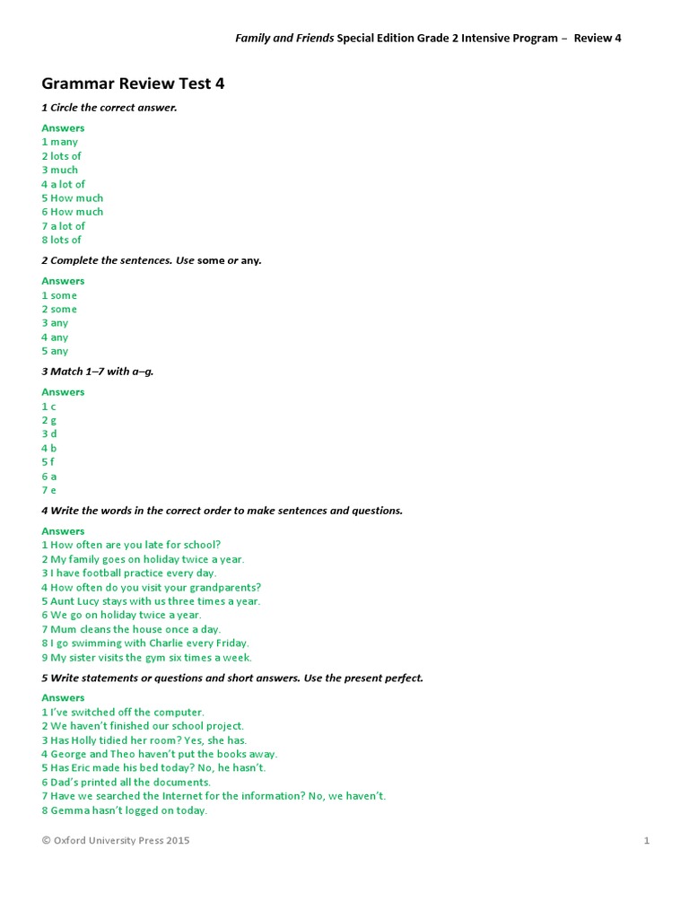 Grammar Review Test 4: Answers | PDF