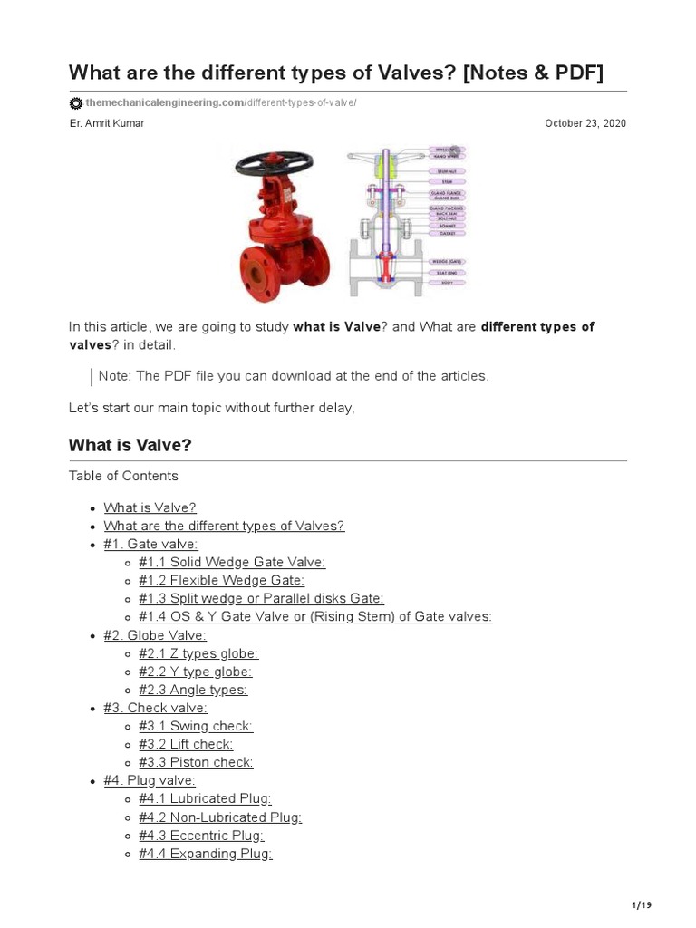 What Are The Different Types of Valves Notes PDF | PDF | Valve | Tap ...