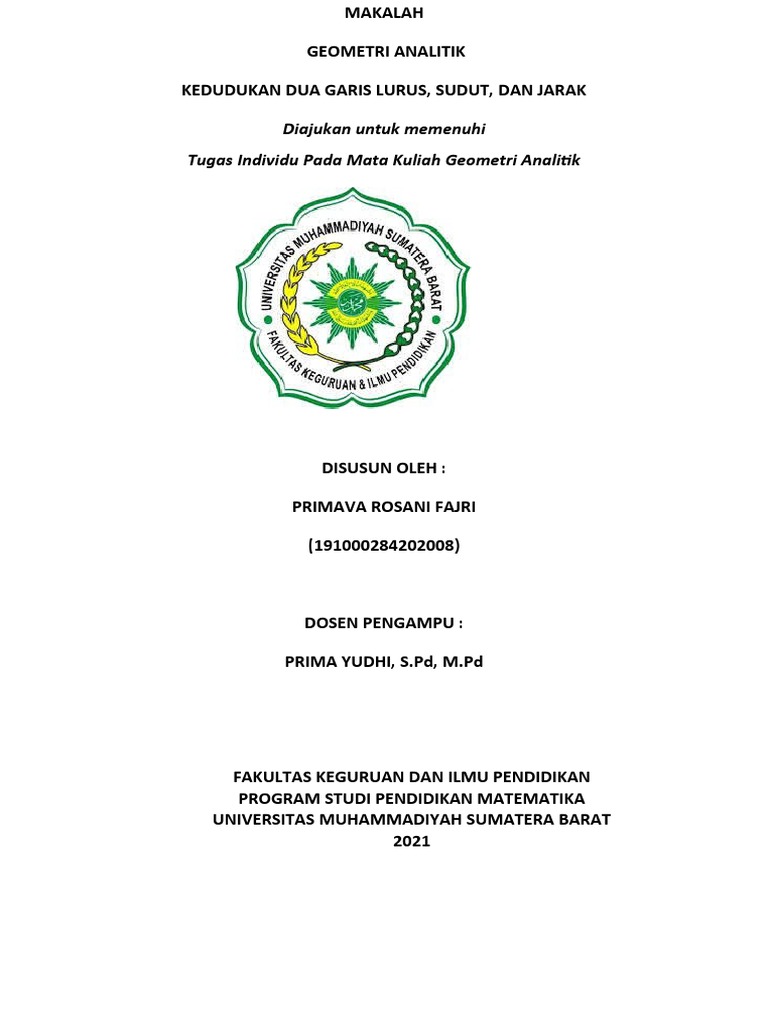 1 Kedudukan Dua Garis Lurus, Sudut, Dan Jarak | PDF