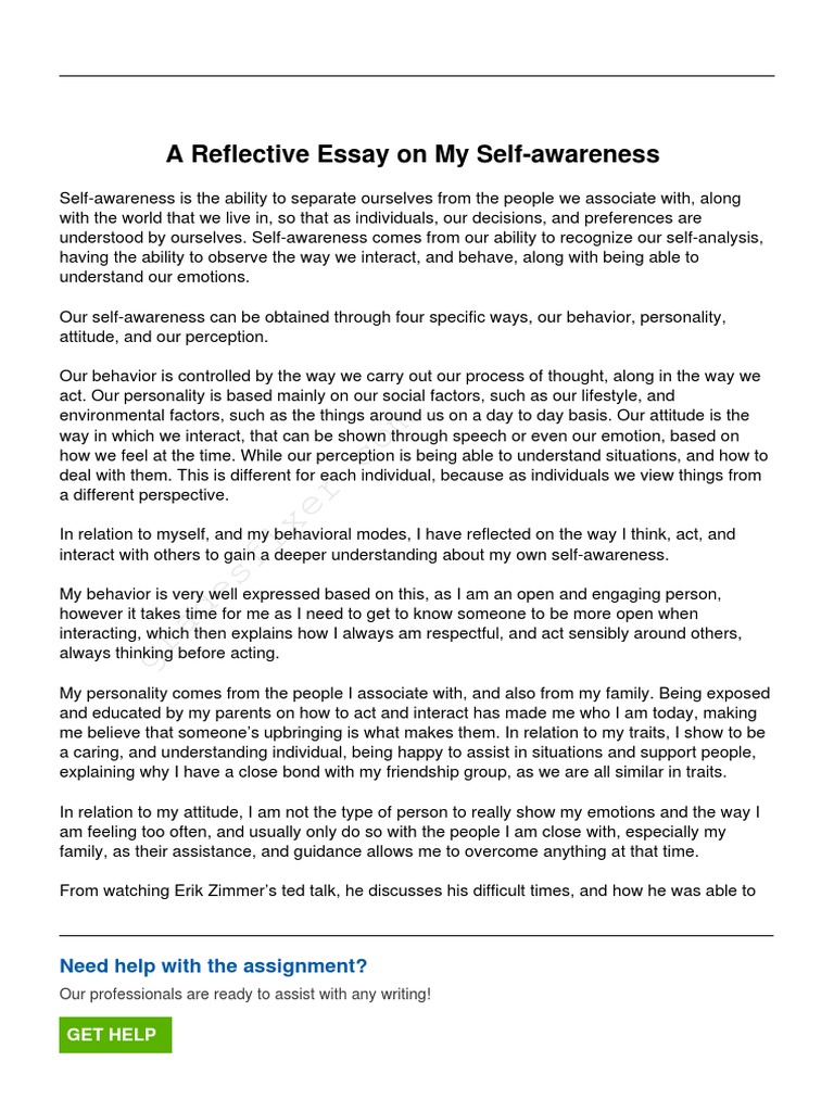 A Reflective Essay On My Self-Awareness: Need Help With The Assignment ...