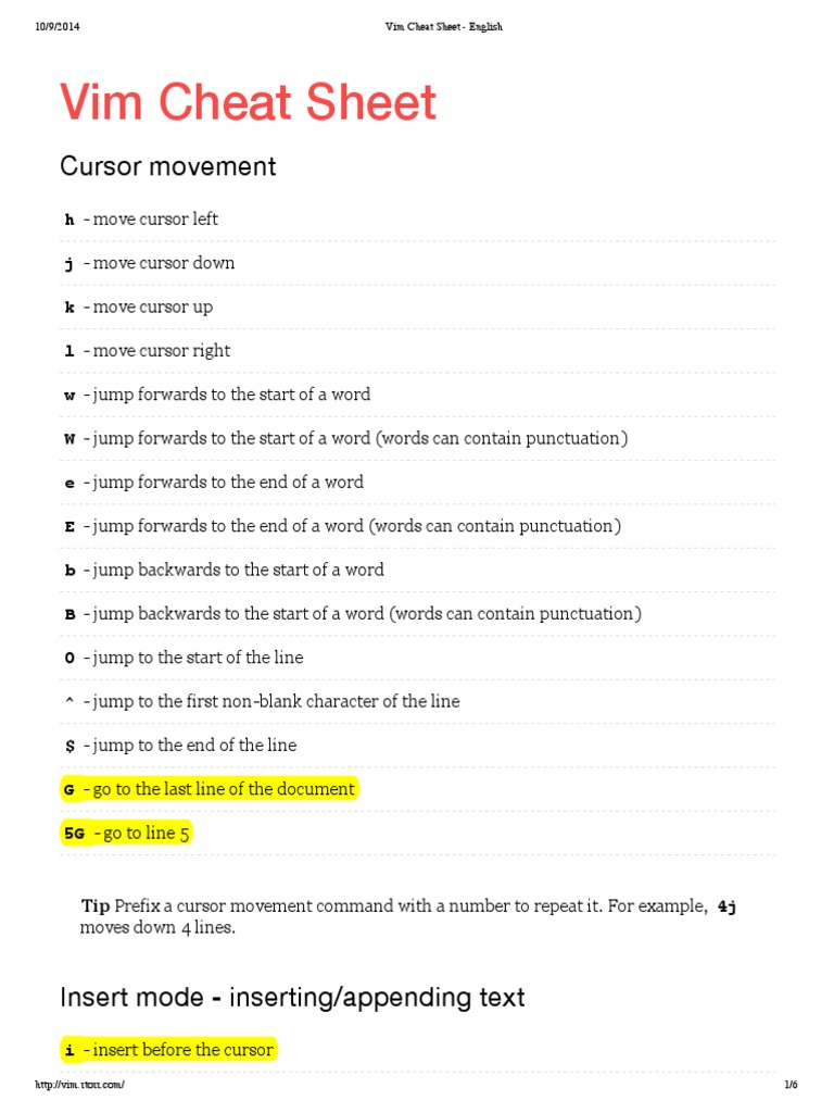 Vim Cheat Sheet | PDF | Computing | Software
