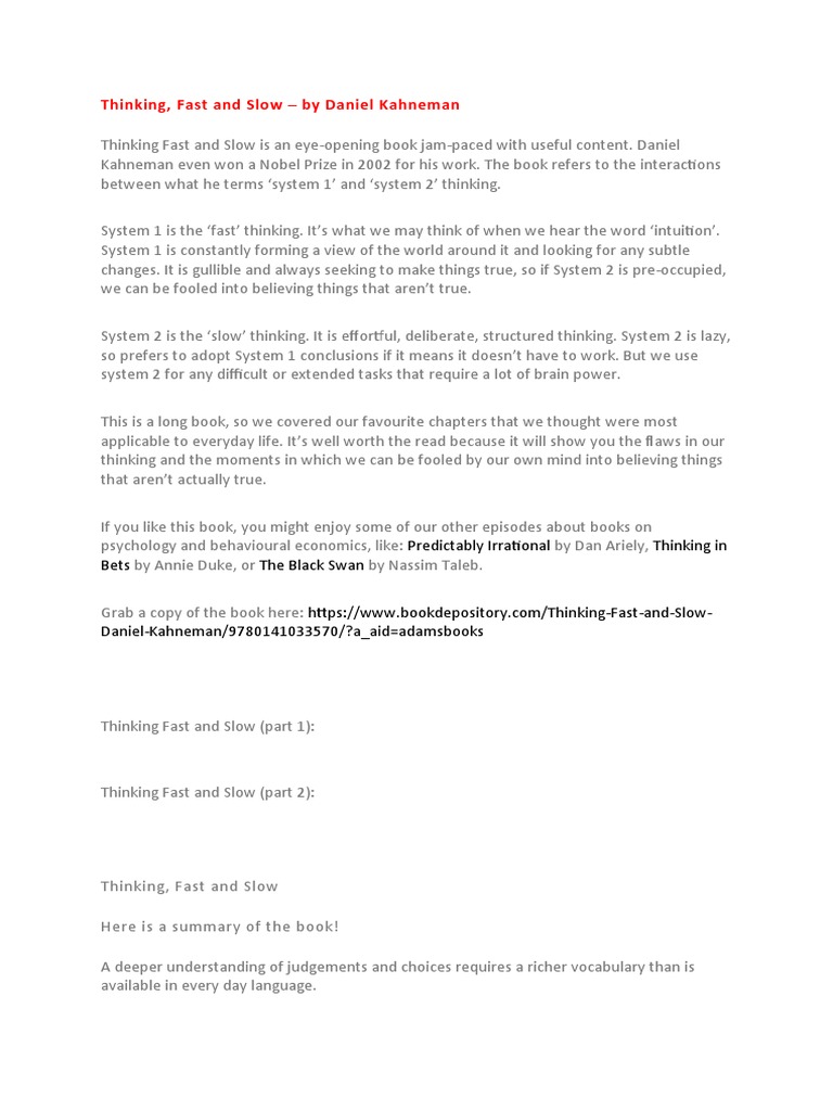 Thinking Fast N Slow | PDF | Narrative | Heuristics In Judgment And Decision Making