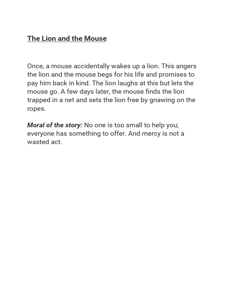 The Lion and The Mouse-Year 1 | PDF