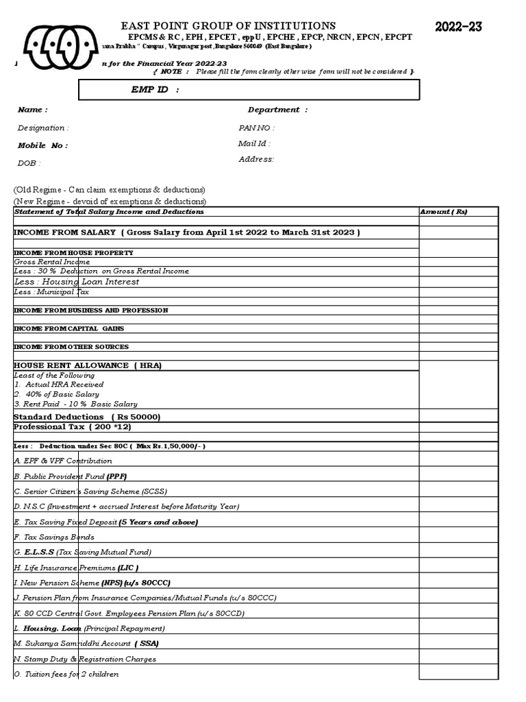 Declaration Form (22-23) | PDF | Tax Deduction | Taxes