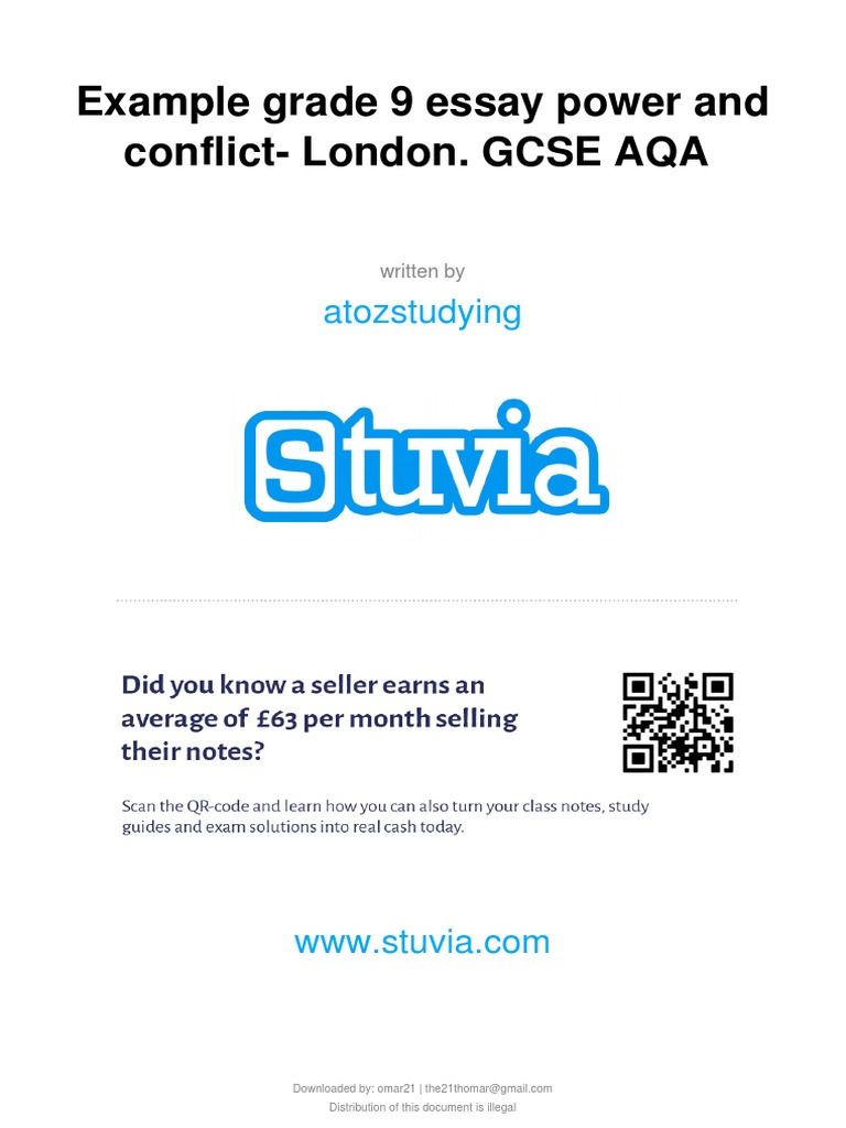 Example Grade 9 Essay Power and Conflict-London. GCSE AQA: Atozstudying ...