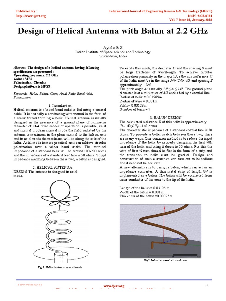 Design of Helical Antenna With Balun at 2.2 GHZ IJERTV7IS010118 | PDF ...