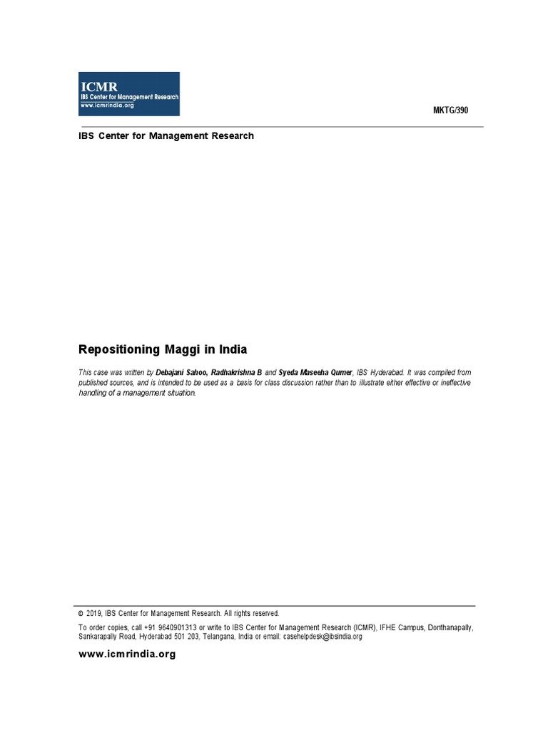 Repositioning Maggi in India | PDF | Business | Finance & Money Management