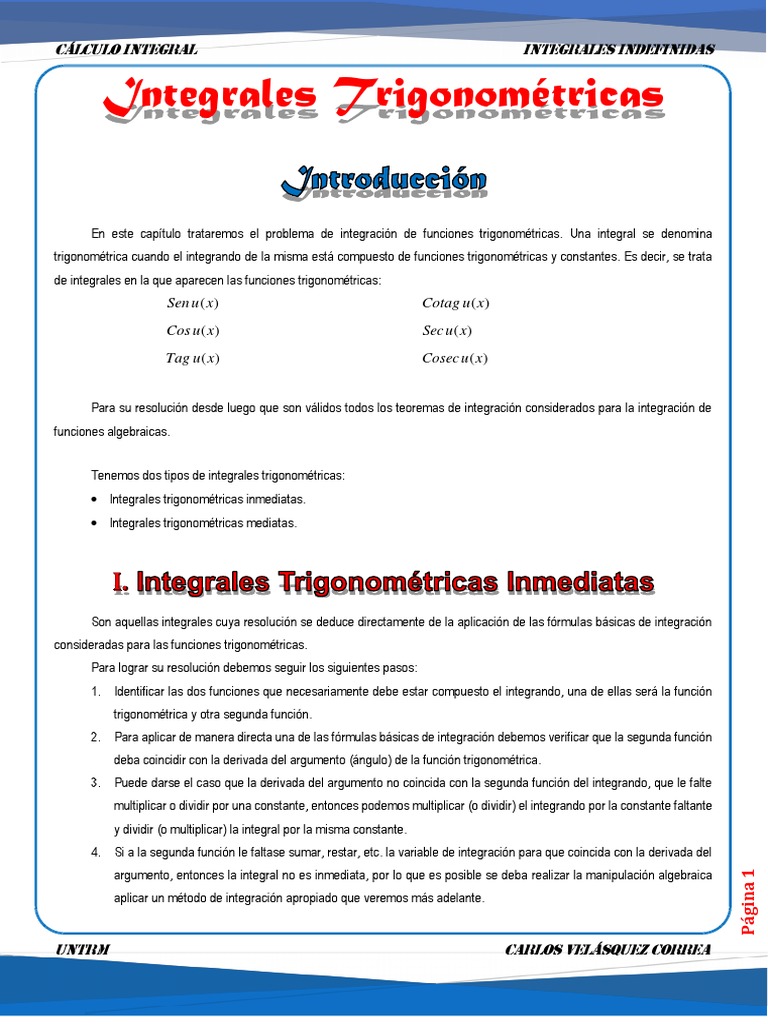 Integrales Trigonométricas: Fórmulas y Ejercicios | PDF | Integral ...