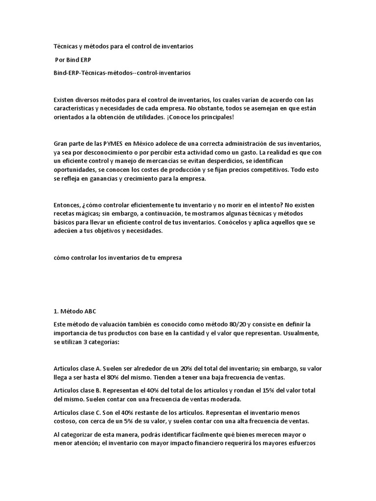 Técnicas y Métodos para El Control de Inventarios | PDF | Inventario ...