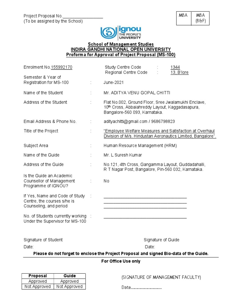 Proforma For Approval of Project Proposal (MS-100) | PDF | Career ...