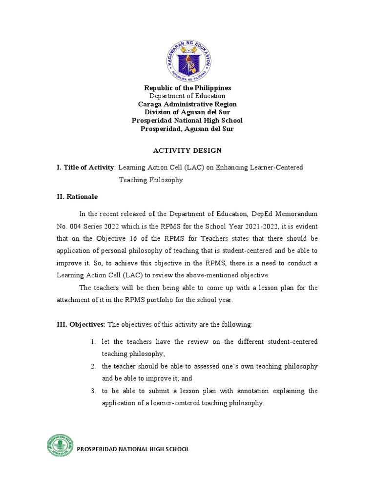 ACTIVITY-DESIGN Teaching Philosophy | PDF | Lesson Plan | Pedagogy