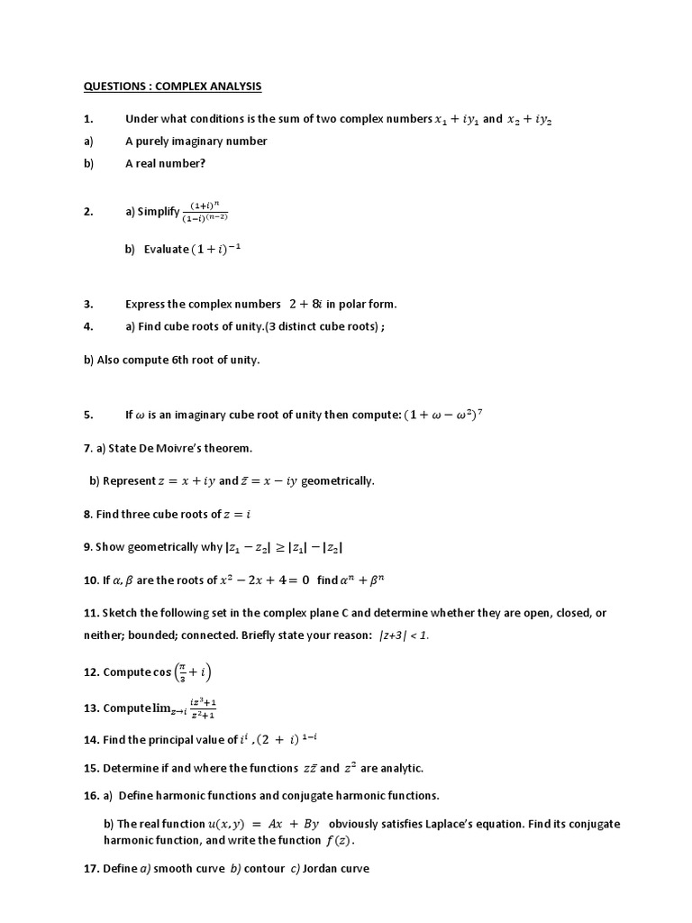 Complex Numbers Assignment | PDF | Complex Number | Function (Mathematics)