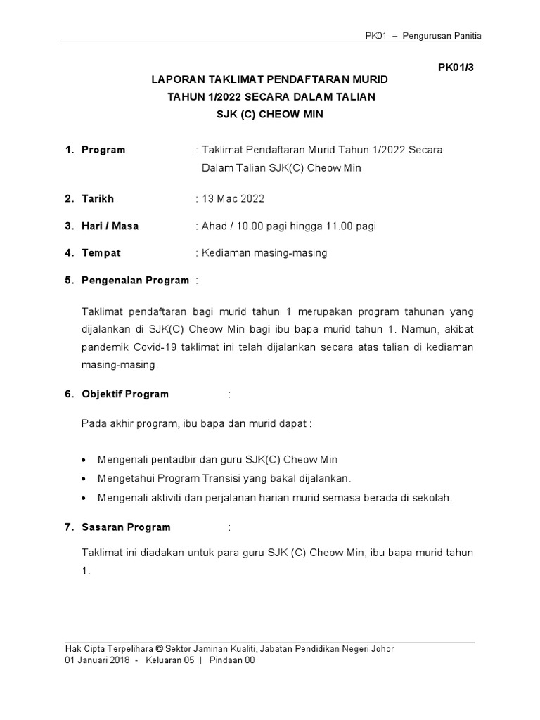 Laporan Taklimat Tahun 1 | PDF