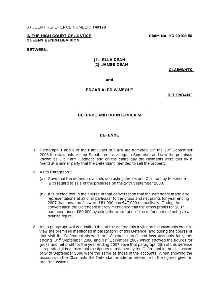 Defence and Counter Claim Drafting) 2 | PDF | Fraud | Private Law