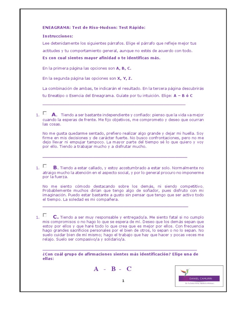 TEST DE RISO HUDSON 5pdf | PDF | Eneagrama de la personalidad | Esencia
