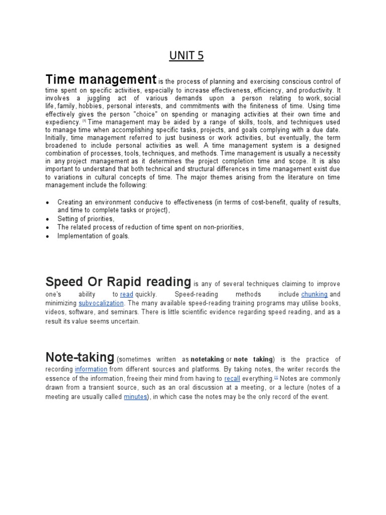 Time Management: Unit 5 | Download Free PDF | Professional Skills ...
