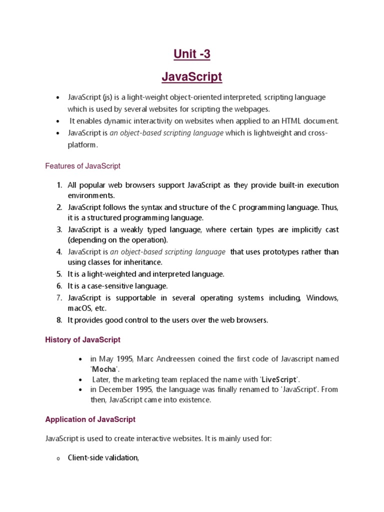 Unit-3 HTML Java Script | PDF | Java Script | Control Flow