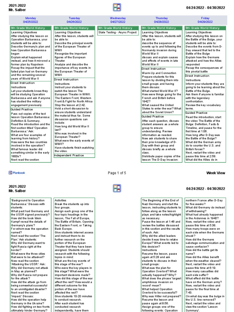 9th Grade WWII History Lessons | PDF | Operation Overlord | Nazi Germany
