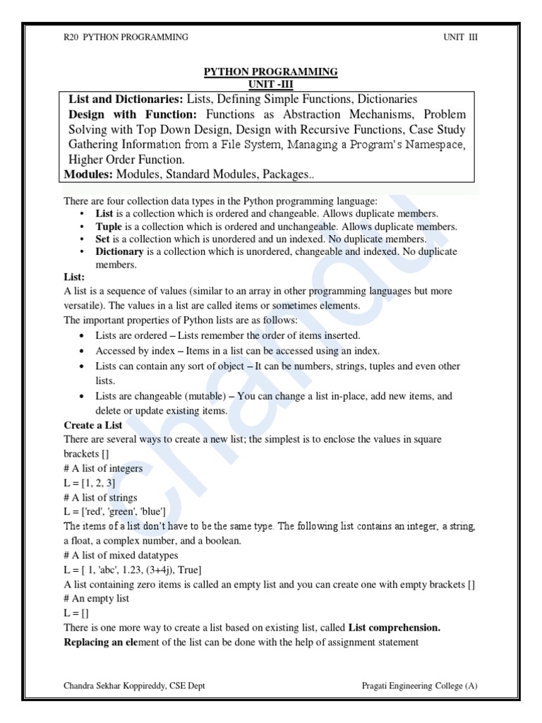 R20-N-Python Unit 3 - Chandu | PDF | Anonymous Function | Parameter ...