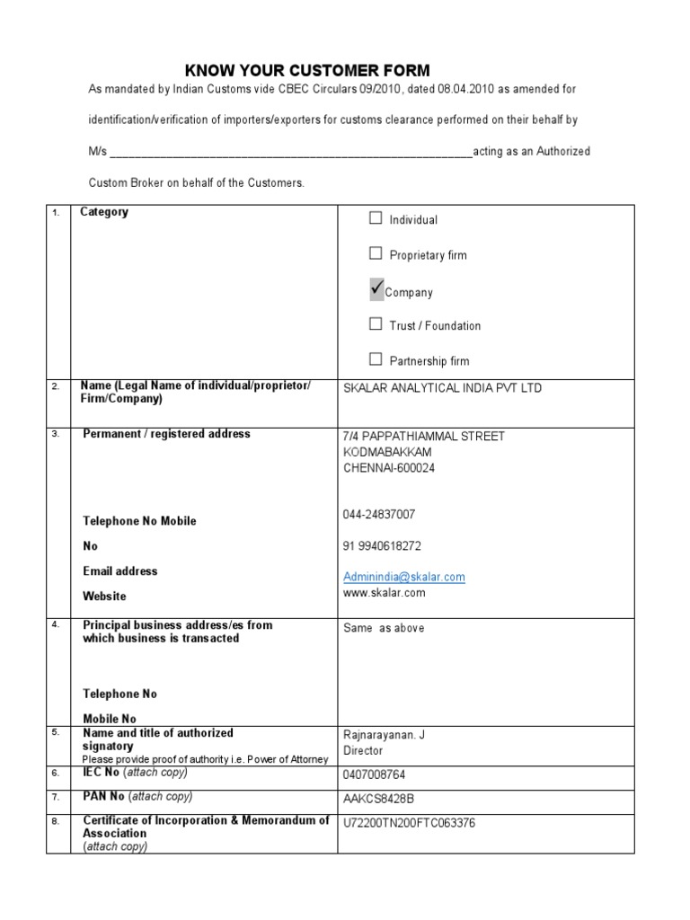 Know Your Customer Form | PDF